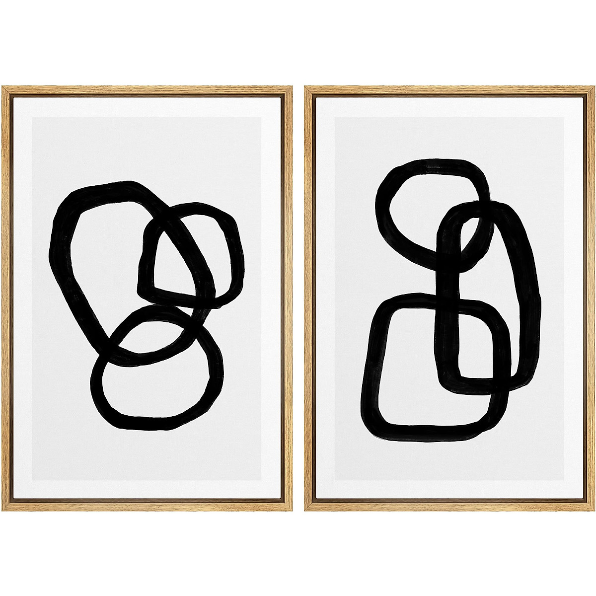 SIGNWIN Framed Canvas Print Wall Art Set Mid-Century Geometric Ring Collage Abstract Shapes Illustrations Modern Art Minimal Boho Relax/Calm for Living Room, Bedroom, Office - 16"x24"x2 Natural