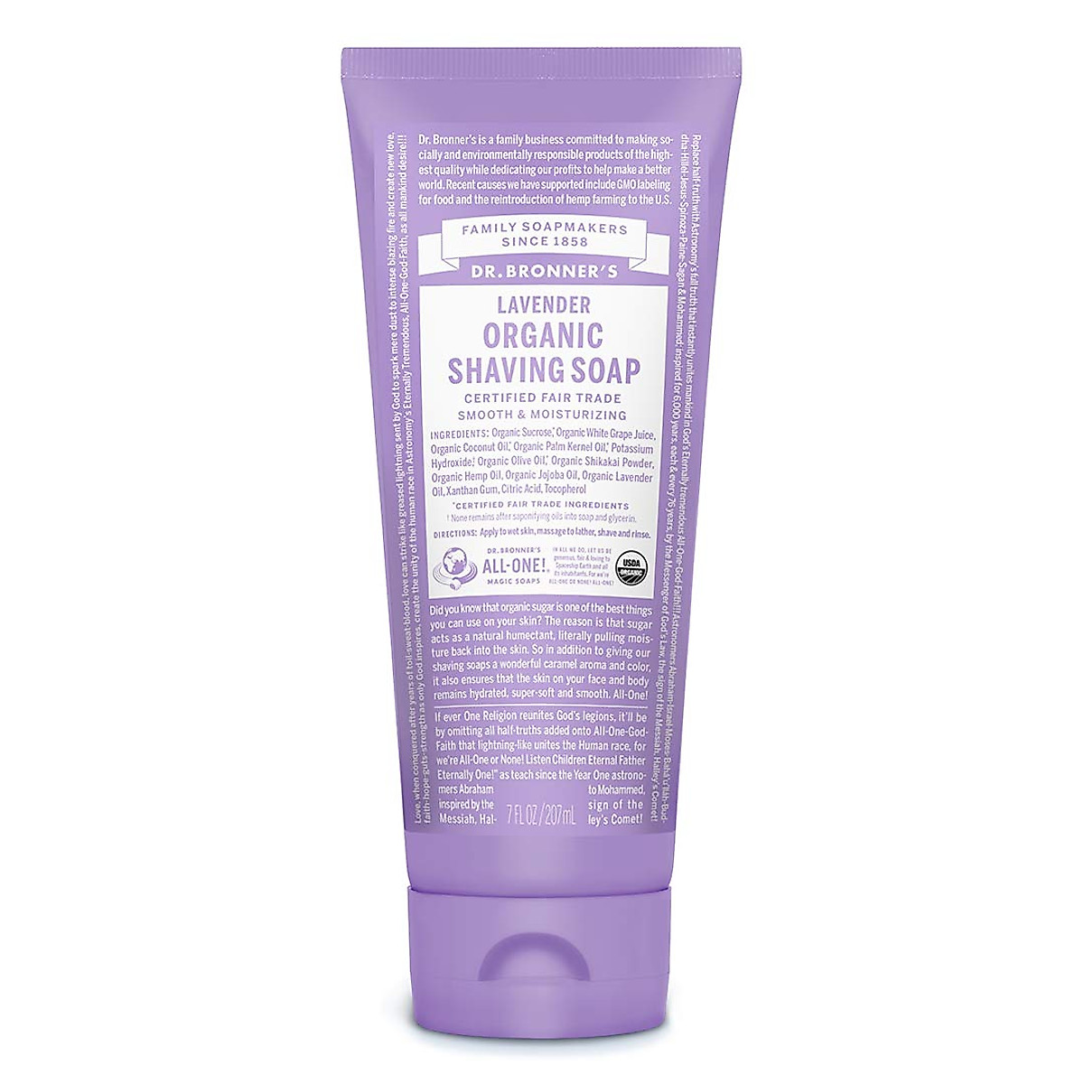 Dr. Bronner's - Organic Shaving Soap (Lavender, 7 Ounce) - Certified Organic, Sugar and Shikakai Powder, Soothes and Moisturizes for Close Comfortable Shave, Use on Face, Underarms and Legs