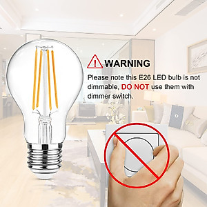 Ascher 60 Watt Equivalent, E26 LED Filament Light Bulbs, Warm White 2700K, Non-Dimmable, Classic Clear Glass, A19 LED Light Bulb with 80+ CRI, 6-Pack