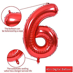 TONIFUL 40 Inch Red Large Numbers Balloons 0-9, Number 6 Digit 6 Helium Balloons, Foil Mylar Big Number Balloons for Birthday Party Anniversary Supplies Decorations