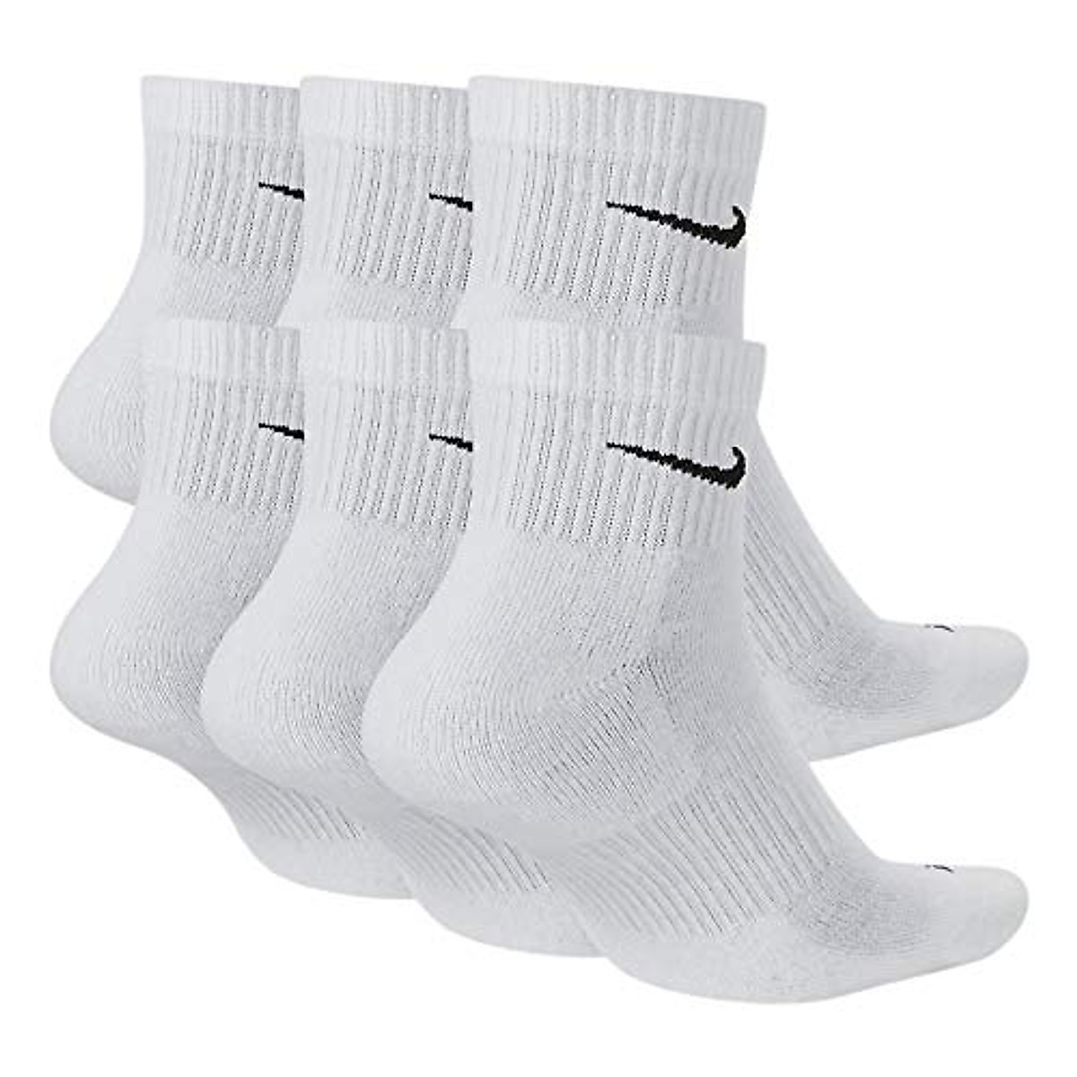 Nike Everyday Plus Cotton Cushioned Dri-Fit Ankle Socks (6 Pair) (White/Black, Medium)