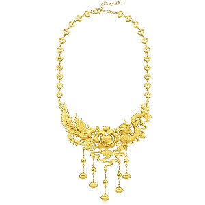 CHOW SANG SANG Chinese Wedding Collection 999 24K Solid Gold Price-by-Weight 45.28g Gold Dragon Phoenix with Ruyi Lock Necklace for Women and Wedding Occasion 93432N | 18.5 Inches, (47 CM)