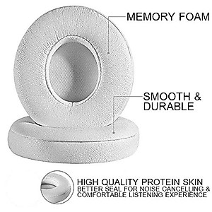 Replacement Memory Foam Ear Pads for Beats Headphones, Leather-Covered Ear Cushions Compatible for Solo 2 & 3 Wireless On-Ear Headphones (White)