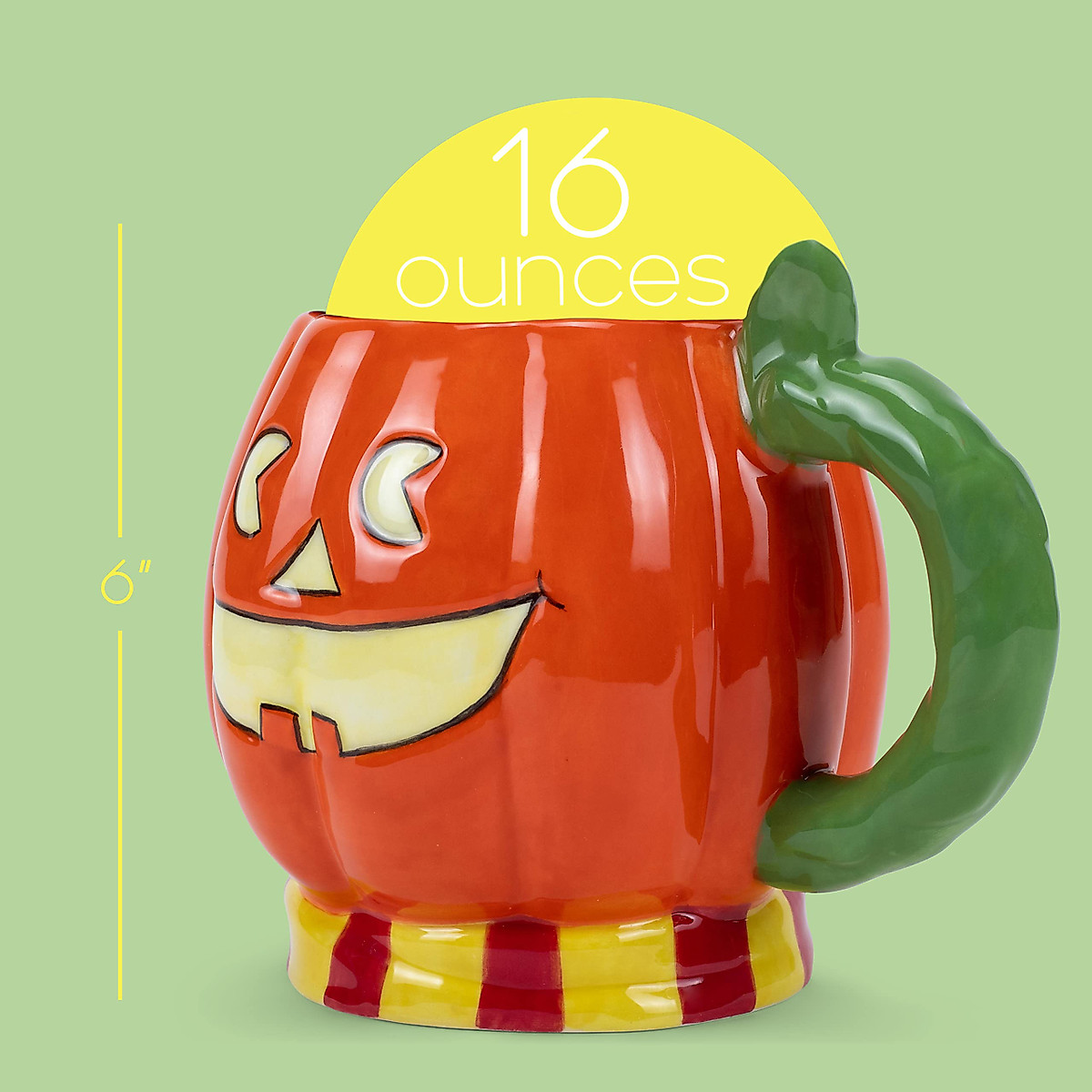 100 North ESNCHMG-PN Halloween Orange Pumpkin Jack O'Lantern Character 16 ounce Glossy Ceramic Coffee Tea Cup Mug For Your Favorite Morning Brew