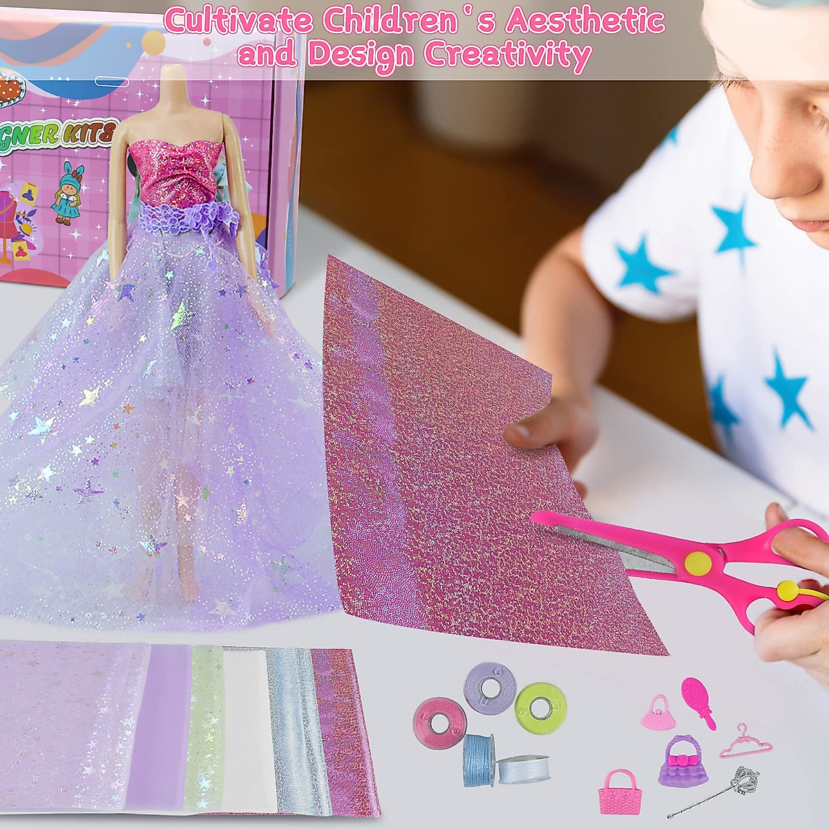 Mefine Fashion Designer Kits for Girls - DIY Doll Clothes Sewing Kit for Kids with Fashion Design Sketchbook Creativity DIY Arts & Crafts Kit Learning Toys Teen Girls Kids Birthday Gift Ages 8-10