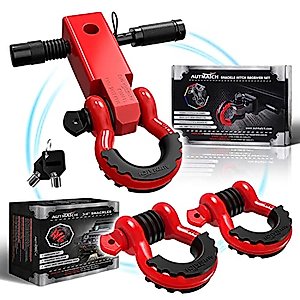 AUTMATCH Shackles 3/4" D Ring Shackle and Shackle Hitch Receiver 2 Inch with 5/8" Trailer Hitch Lock Pin, 45,000 Lbs Break Strength Heavy Duty Receiver Kit for Vehicle, Red