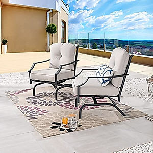 LOKATSE HOME 2 Pieces Outdoor Conversation Furniture Patio Bistro Armchair Set Metal Single Dining Chairs with Cushion, Beige