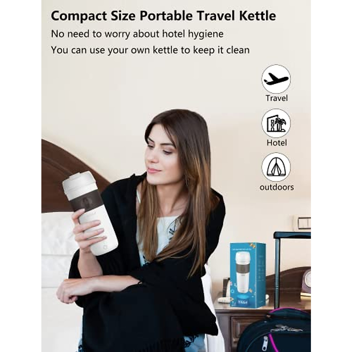 Portable Travel Electric Kettle, Mini Electric Tea Kettle for Boiling Water at Home Office Hotel and Travel, Small Electric Kettle Unique Gifts for Man Woman