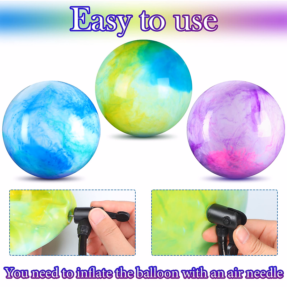 Hungdao 3 Pcs 12 in 15 in 18 in Glow in The Dark Marbleized Bouncy Balls Pool Toys Beach Ball Swimming Pool Balls Inflatable Ball Indoor Outdoor for Playground School(12 Inch)