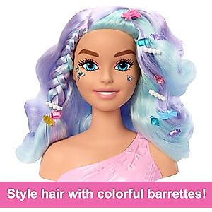 Barbie Doll Head for Hair Styling, Pastel Fantasy Hair with 20 Fairytale-Inspired Accessories Including Shimmer Stickers
