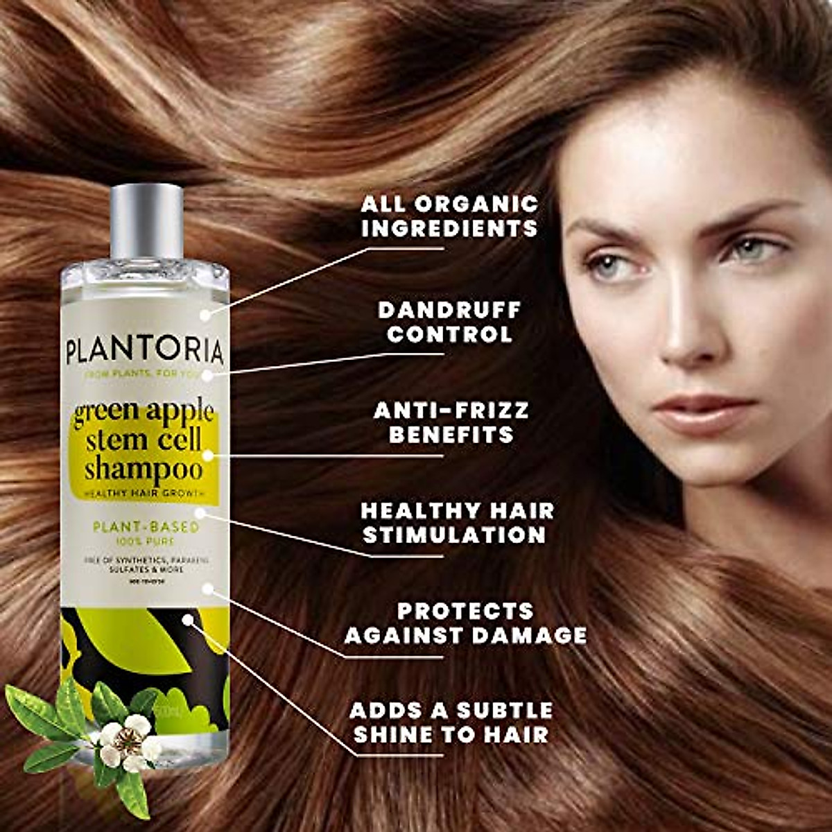 Plantoria Green Apple Stem Cell Shampoo | Plant Based Pure Vegan Organic Hair Growth Shampoo for Women, Men, Teens, Kids | Natural Hair Shampoo With Seaweed, Aloe Vera, Swiss Apple, Tea Tree & More