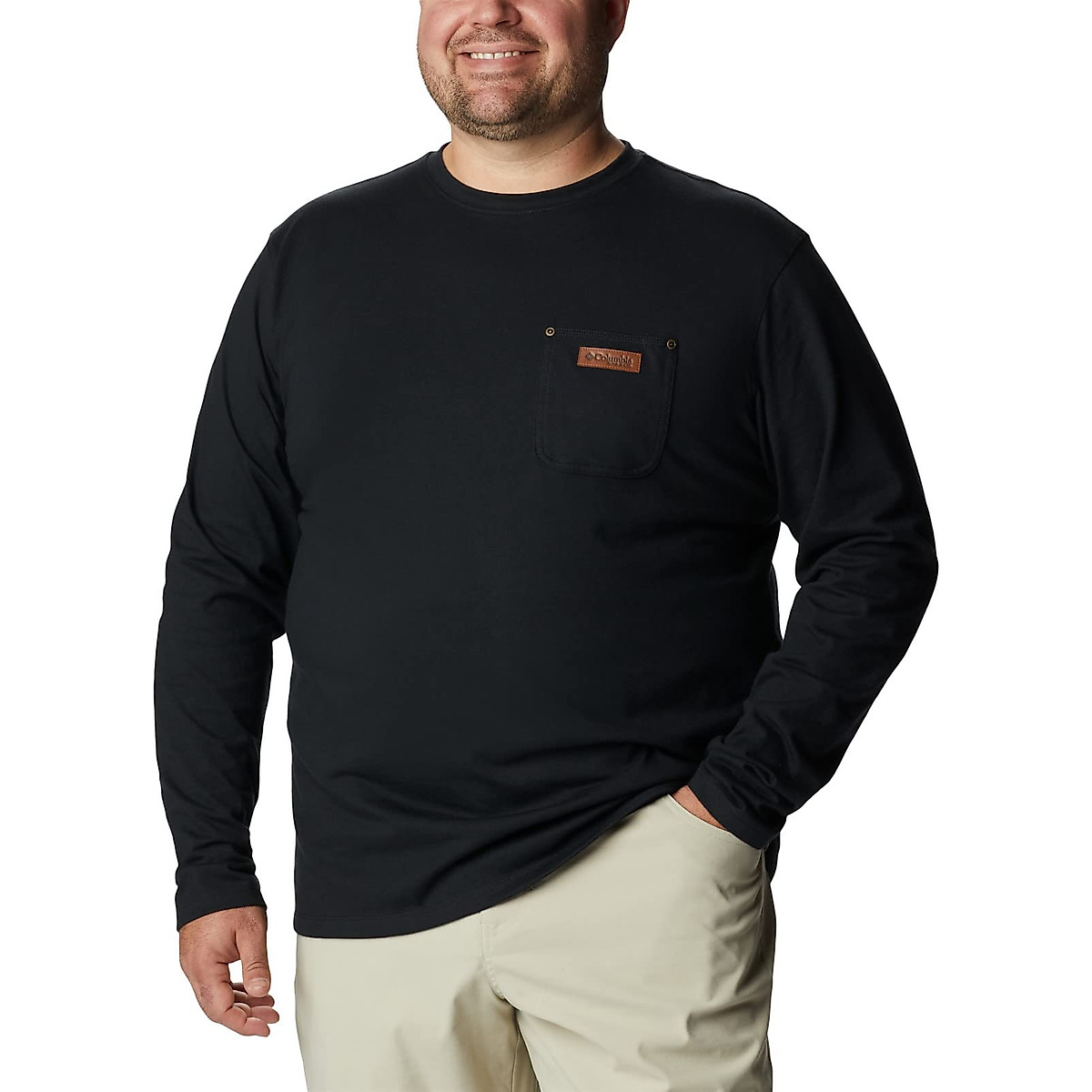 Columbia Men's Roughtail Work Long Sleeve Pocket Tee, Black, Large