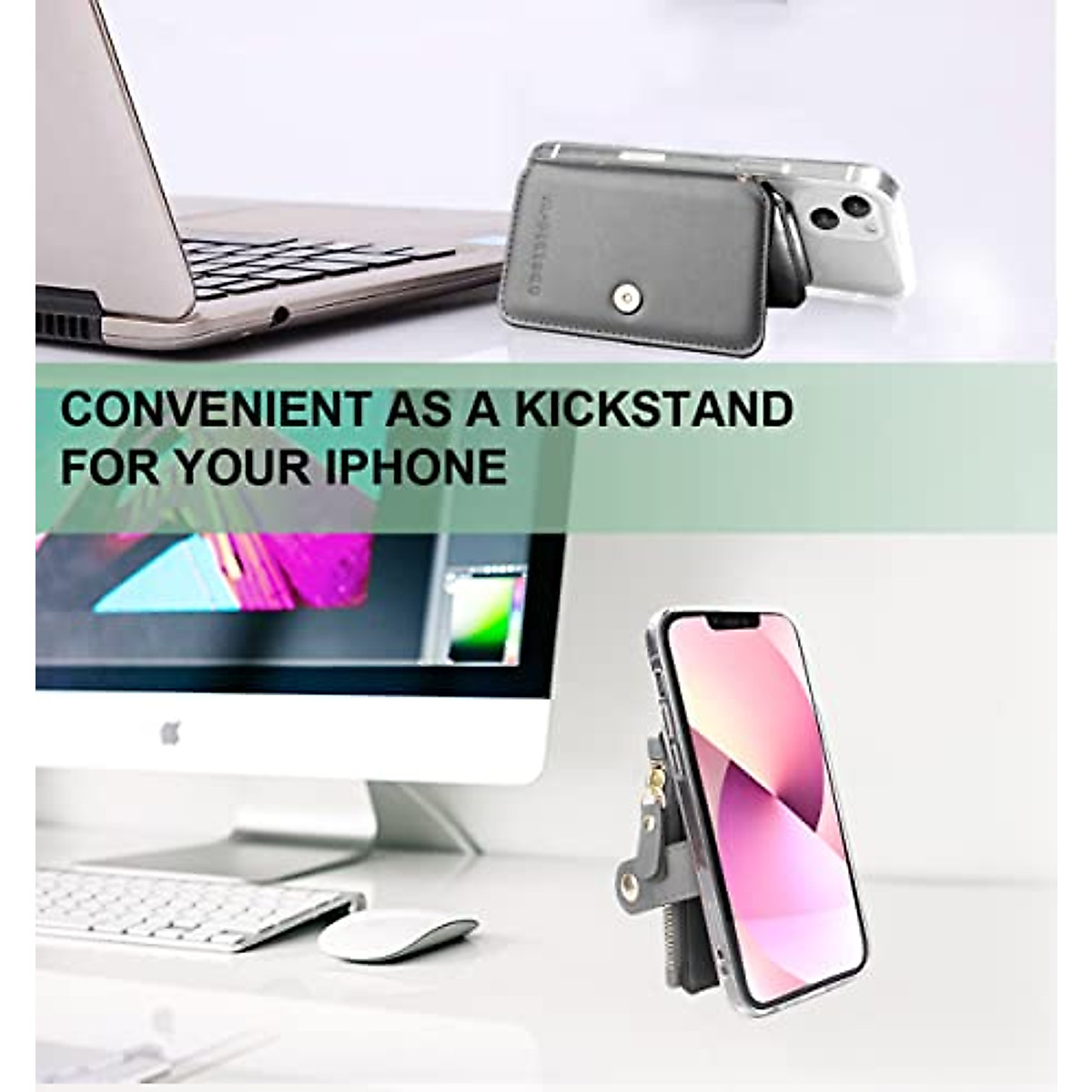 M-Plateau Phone Wallet,Card Holder for Phone Case with with Zipper Coin Purse and Cell Phone Lanyard Work with iPhone 14 and Most of Smart Cell Phones (Black)