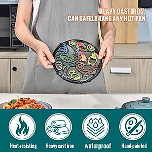 Sungmor Cast Iron Trivet for Wood Stove - Dia-8.1 Inch Rustproof Round Stands for Hot Pots/Dishes/Pans - Decorative Metal Table Trivet for Kitchen Cooking