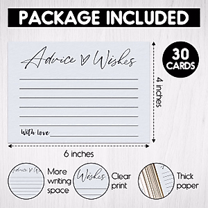 30 Pieces Advice and Wishes Cards, Minimalist Wedding Advice Cards, 4x6 Inches Advice Card, Wedding Registry Ideas, Advice Cards for Bridal Shower, Baby Shower, Newlyweds, Graduate-A02