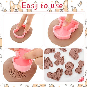 8 Pcs Dog Cookie Cutters with Plunger Stamps Set 3D Puppy Bone Shape Biscuit Cutter Funny Cartoon Cookie Stamps Stamped Embossed Dog Cookie Cutters for Treats DIY Cookie Baking Supplies (Vivid Style)