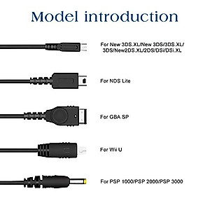Xahpower 5 in 1 USB Charger Cable for Nintendo DS Lite/Wii U/New 3DS XL,3DS XL,2DS,Dsi XL,NDS/GBA SP(gameboy advance sp),PSP 1000 2000 3000