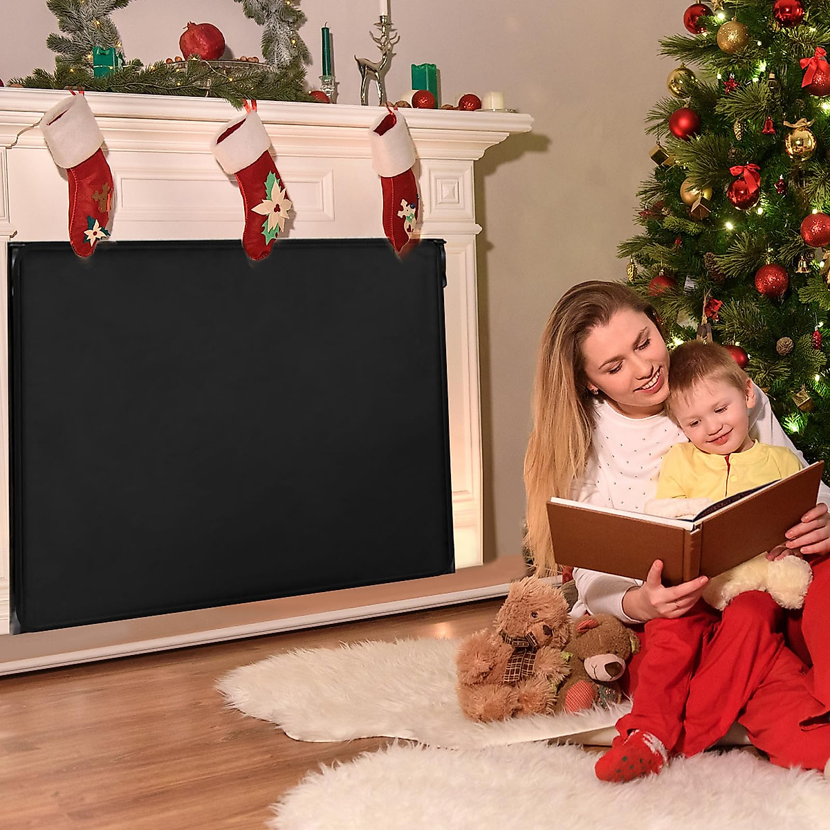 Magnetic Fireplace Cover for Inside Fireplace Stops Heat Loss, Fireplace Blanket Draft Stopper for Winter & Summer, Hot & Cold Air Blocker, Black, 38”W X 31”H Insulated Fireplace Draft Cover