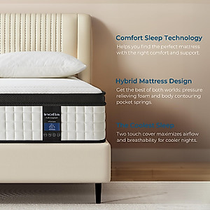 Inofia Twin XL Mattress, 10 Inch XLong Twin Hybrid Mattress, Breathable Comfortable Cool Single Mattress, Supportive & Pressure Relief, Motion Isolating Individually Wrapped Coils