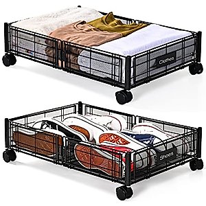 Luseba Under Bed Storage with Wheels, Drawer with Markable Nameplate, Under-Bed Shoe Storage Organizer for Clothes, Toy, Book, Blanket, Under Bed Storage Containers