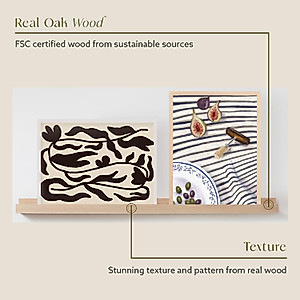 (24 in | 61 cm) Natural Oak Wood Wall Mounted Floating Picture Ledge Shelf | Ideal for Bedroom, Kitchen, Bathroom, Office, Easy Installation, Mounting Hardware Included