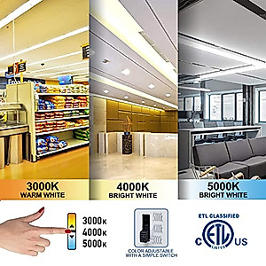 HOLDWILL 2 Pack LED Shop Light,4FT 48W Linkable Utility Integrated Ceiling Lighting Fixture, 3 CCT Selectable 3KK/4KK/5KK Hanging Mount with Pull Chain LED Workbench Light for Workshop