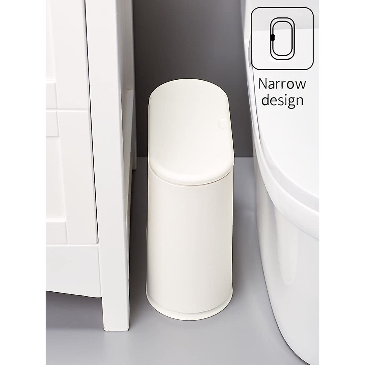 Baosia 12 Liter White Rectangular Plastic Trash Can Wastebasket with Press Type Lid,3.2Gallon Slim Trash Bin,Narrow Trash Can Waste Bins for Bedroom, Bathroom, Office,Kitchen，Powder Room