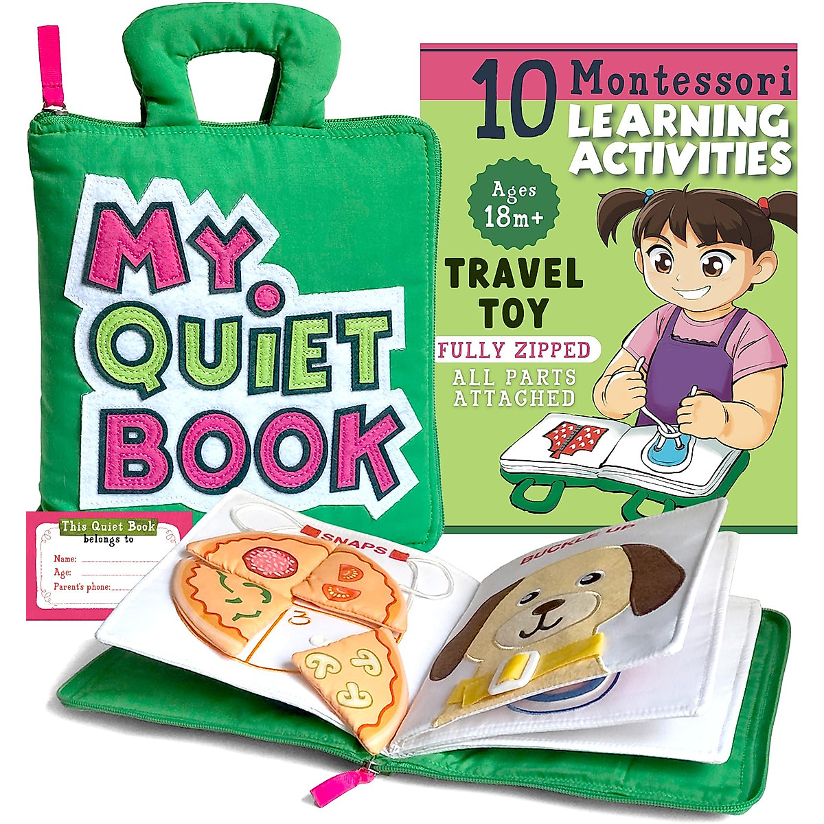 TAVVA My Quiet Book - Airplane Must Haves for Toddlers, Quiet Books for Toddlers 1-3, Montessori Busy Book for Toddlers 1-3 with 10 Learning Activities, Gifts for 1 2 3 4 Year Old Girl & Boy
