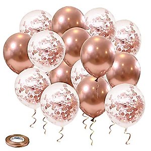 12 Inch Rose Gold Metallic Chrome Balloons,50 Pack Rose Gold Confetti Balloons,Premium Latex Party Balloons With Ribbon for Birthday, Wedding, Baby Shower, Anniversary Party Decorations
