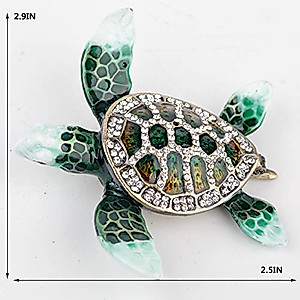 SEVENBEES Small Green Sea Turtle Trinket Box Hinged Hand Painted Enameled Sea Turtle Figurine Jewelry Box Gift for Home Decor