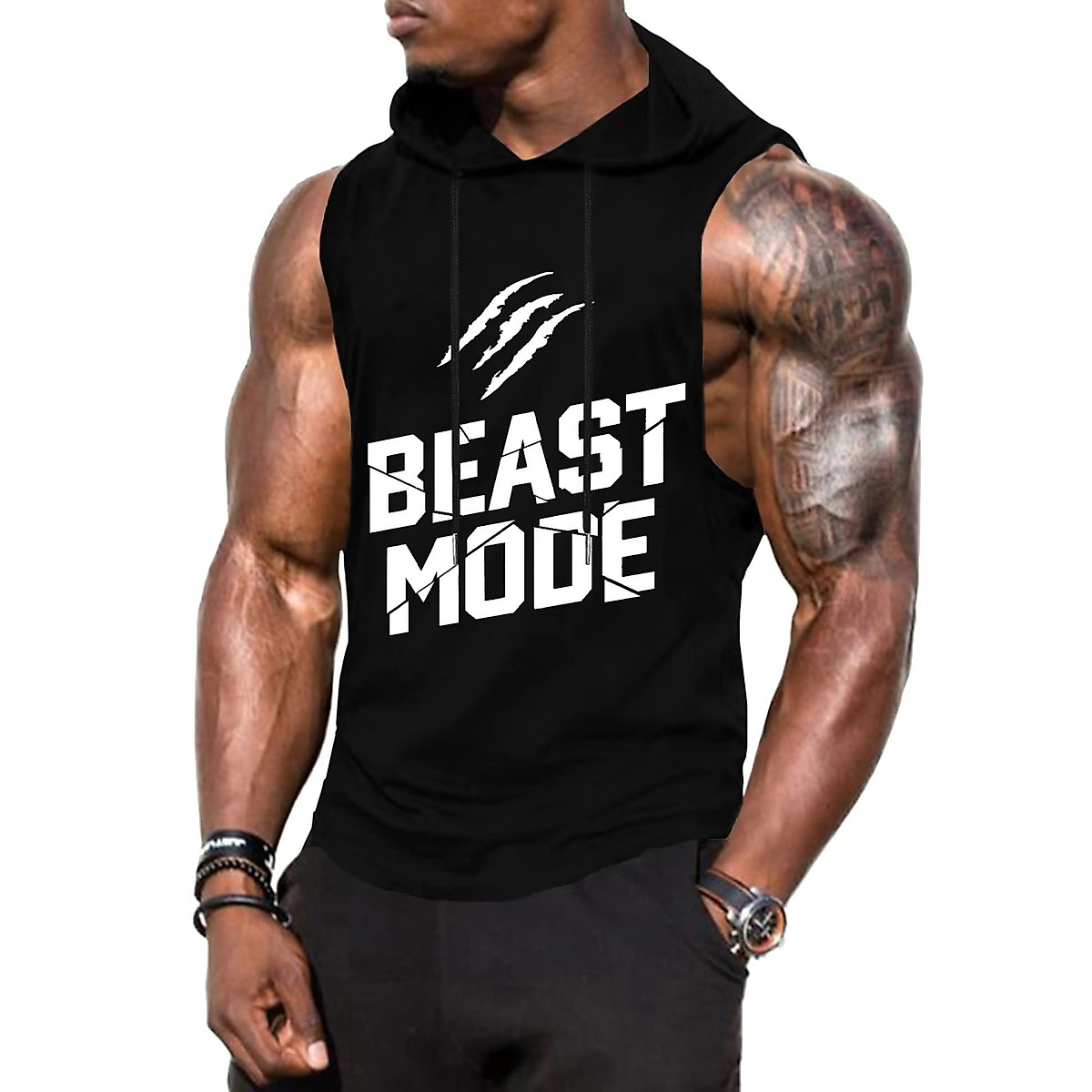 Babioboa Men's BEAST MODE Workout Muscle Hoodies Breathable Basketball Hooded Tank Tops Sleeveless Gym Shirts(B3 XX-Large)
