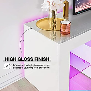 VAMWOGO LED TV Stand for 60 65 70 Inch TV Modern TV Stand Entertainment Center with LED Light & 2 Storage Drawers Media Console Table for Living Gaming Room White