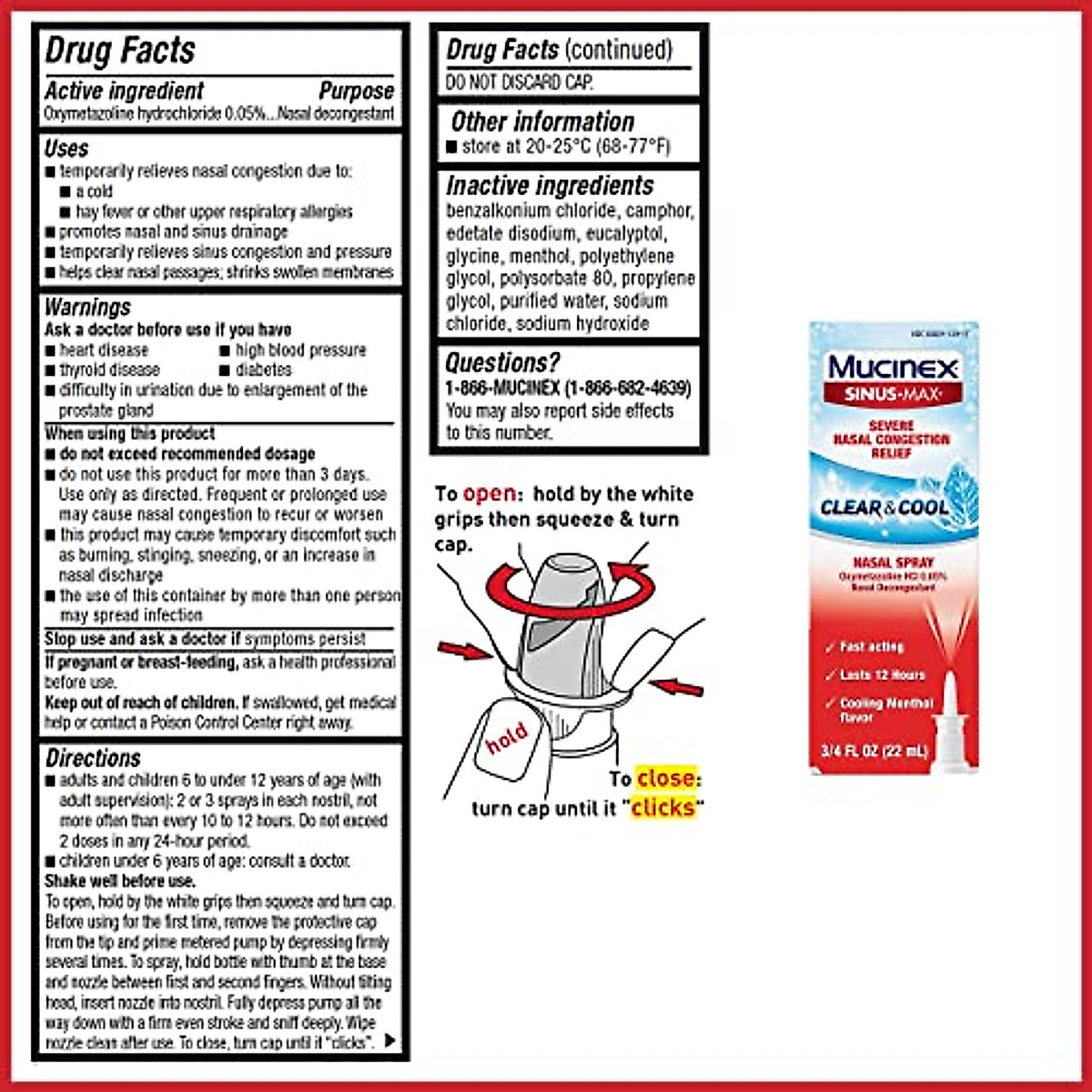 Mucinex Sinus Max Clear & Cool Nasal Decongestant Spray, Cooling Menthol Flavor, 0.75 fl oz, Fast Acting Medicine that Lasts 12 Hours, Relieves Sinus Pressure and Nasal Congestion
