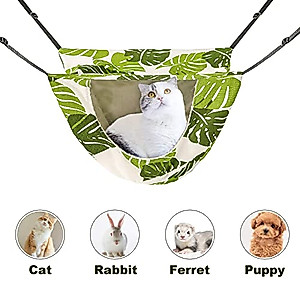 ONENIN Cat Cage Hammock,Hanging Soft Pet Bed for Kitten Ferret Puppy Rabbit or Small Pet,Double Layer Hanging Bed for Pets,2 Level Indoor Bag for Spring/Summer/Winter (Green & White)