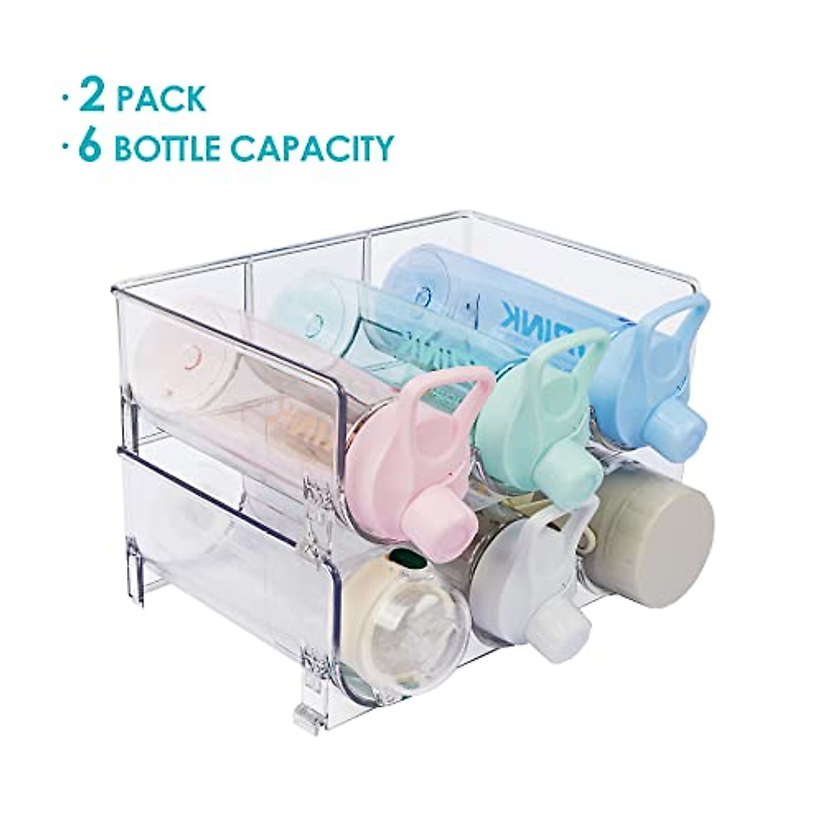 FJC Water Bottle Organizer - Stackable Water Bottle or Wine Organizer - Perfect to Keep Cold Drinks in The Fridge or Room Temperature in The Cabinet Clutter Free.