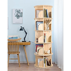 Rotating Bookshelf, 360 Display 5 Tier Floor Standing Bookcase Storage Rack for Kids&Adult, Wood Narrow Book Shelf Organizer for Bedroom, Living Room, Study Room(63 * 18.1 * 18.1inch)