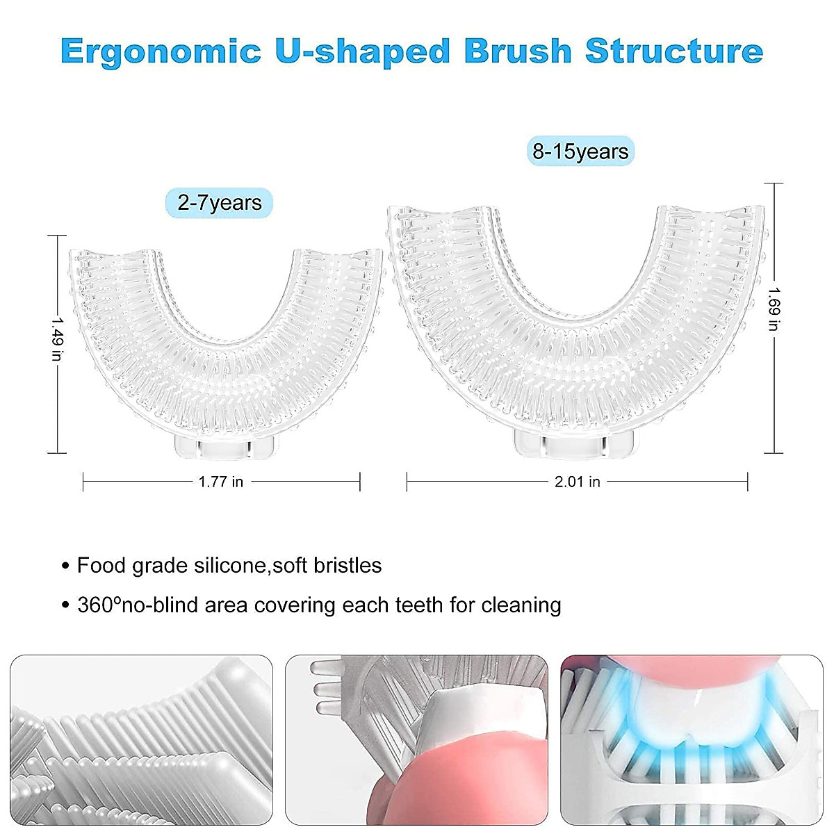 Kids Electric Toothbrush, U Shaped Ultrasonic Automatic Tooth Brush,Toothbrush with 2 Brush Heads,Six Cleaning Modes,IPX7 Waterproof,Cartoon Modeling Design for Toddler Children, Age 2-7 Blue¡­