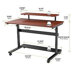 Eureka Ergonomic Mobile Standing Desk 41 Inch, Lockable Home Office Height Adjustable Computer Desk PC Table with Hutch, Teak Top