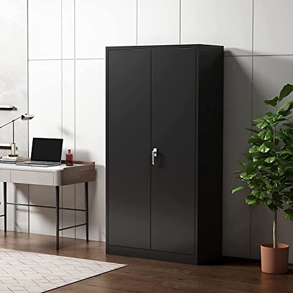 Aobabo 72 Inch 4 Adjustable Shelves Metal Office Storage Filing Cabinet with Swing Handle Lock 3 Point Locking Mechanism and 2 Keys, Black