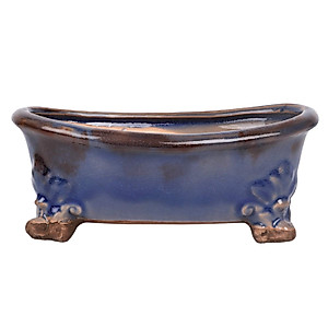 G EPGardening Vintage 10.6 Inch Rectangular Planter Flower Pot with Blue Glaze Ceramic and Drainage Claw Foot