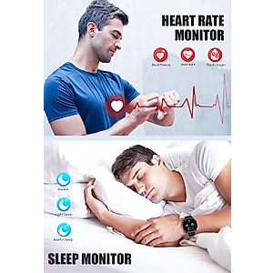 Smart Watch for Men 1.32 inch Full Touch Screen Fitness Tracker with Heart Rate Monitor Sleep Tracking Pedometer Watch Waterproof Smartwatch for iOS Android Phones (Black)