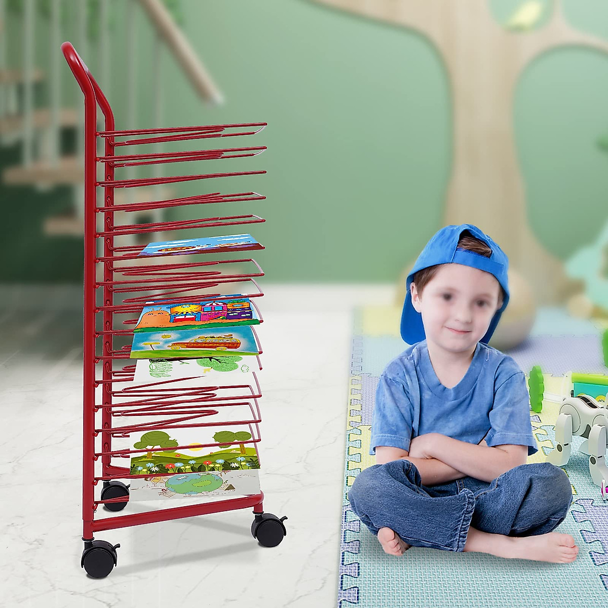 Fermoirper Art Drying Rack - Sturdy Paint Drying Rack with 16 Shelves Ideal for Prolific Painters Suitable for Home Classroom Studio and More A2 A3 A4 Size Compatible Easy to Move with Wheels