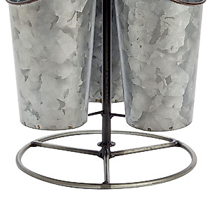 Rotating Kitchen Utensil Holder for Countertop with 3 Compartments, Galvanized Flatware Caddy (6 x 10 In)