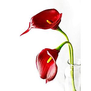 DuHouse 20Pcs Calla Lily Fake Burgundy Flowers Wedding Bouquet Artificial Real Touch Latex Flowers Home Wedding Party Decor (Burgundy)