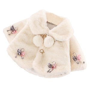 VIENNAR Infant Toddler Baby Girls Cute Winter Warm Thick Fur Capes Cardigan Cloak Coat with Bow Pom-Pom Balls (White, 6-12 Months)