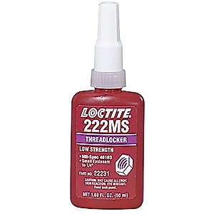Loctite 135334 Purple 222MS Low Strength Thread Locker, 300 degrees F Maximum Temperature, 50 mL Bottle