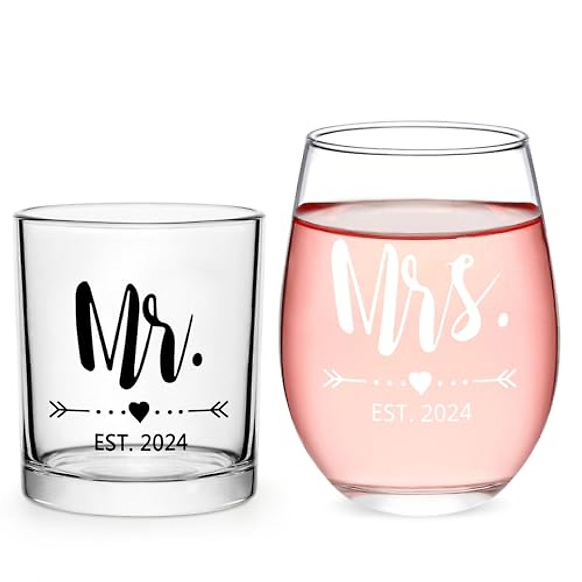 Futtumy Mr and Mrs Gifts, Mr and Mrs Est 2024 Whiskey and Wine Glass, Wedding Gifts Valentines Day Gift Christmas Gift Bridal Shower Gifts for Newlyweds Couples Mr & Mrs Wife Bride To Be Groom Bride