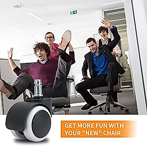HN Office Chair Caster Wheels,No Noise Polyurethane (PU) Ball Bearings Chair Casters,Heavy Duty Computer Desk Chair Swivel Caster Wheel,Easy to Replace Universal Wheels Office Chair,5 Pack Castors.