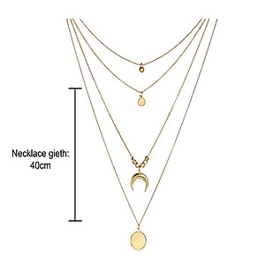 Chargances Bohemia Women Necklace Disc and Moon Necklace Coin Pendant Necklace Delicate Choker Chain Multi layer Necklaces for Women Gold Moon Crescent Disc Jewelry for Women and Girls
