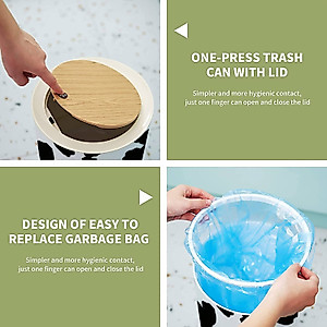 IBPNKFAZ89 Small Trash Can with Lid Cow Skin Imitation Seamless Print Realistic Texture of Animals Black Garbage Bin Wood Waste Bin Press Cover Round Wastebasket for Bathroom Bedroom Office Kitchen